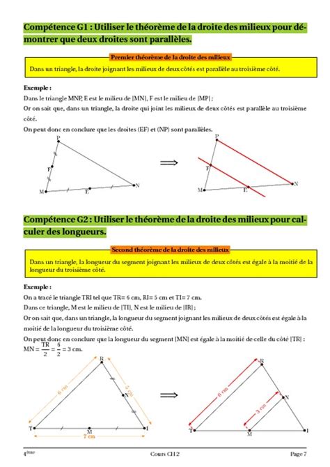 Triangle Milieux Parallèles 4ème Géométrie Cours Exercices