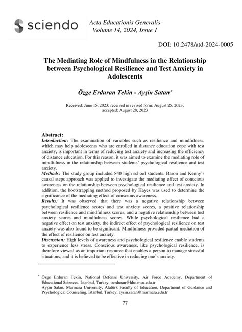 Pdf The Mediating Role Of Mindfulness In The Relationship Between Psychological Resilience And