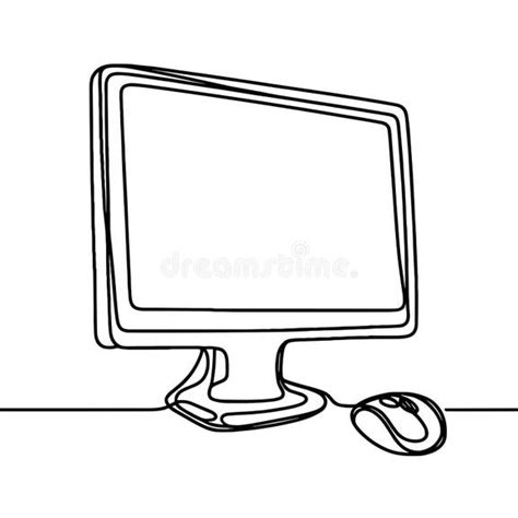 A Computer Monitor And Mouse Are Shown In A Black And White Drawing