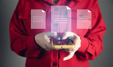 Premium Photo Document Management System Woman Holding Phone And File In Screen