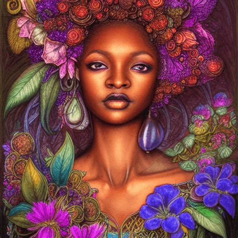 Dark Skinned Woman With Flowers · Creative Fabrica