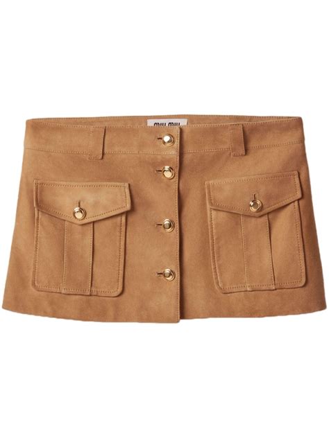 Miu Miu Suede Flap Pocket Miniskirt Brown Farfetch Uk