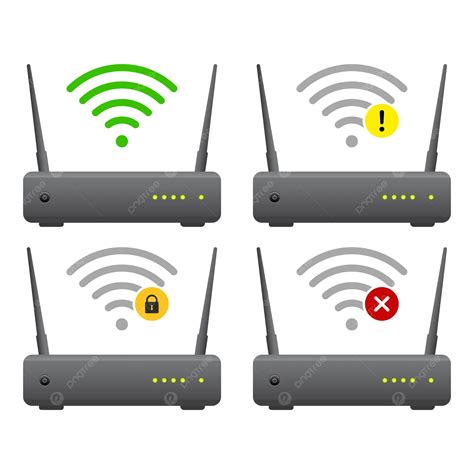 Set Of Black Wifi Router With Four Connections Or Signal Status Vector