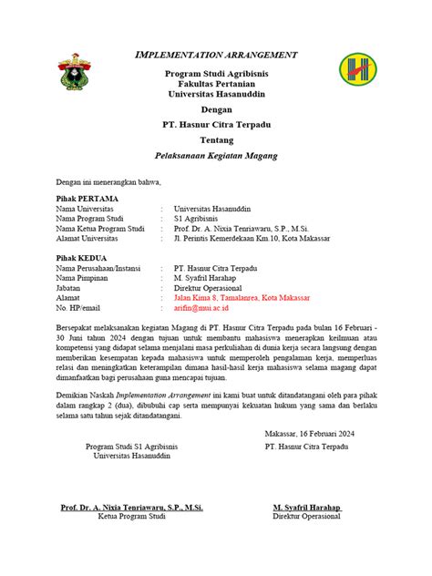 Format Implementation Arrangement Magang Pdf Kesehatan Holistik