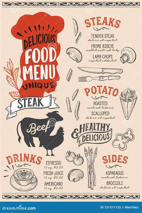 Steak Menu Template For Restaurant Vector Illustration Brochure For