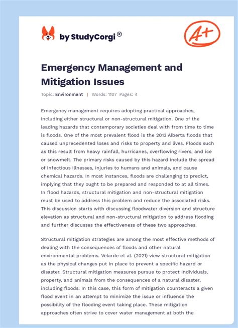 Emergency Management And Mitigation Issues Free Essay Example