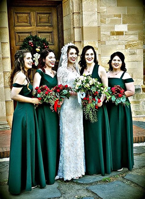Xmas Wedding Breen Bridesmaids Dresses Red Flowers Christmas Teal