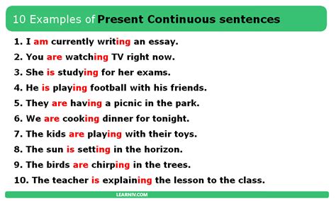 Present Progressive Sentences Examples