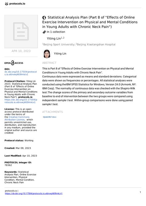 Pdf Statistical Analysis Plan Part 8 Of Effects Of Online Exercise Intervention On Physical