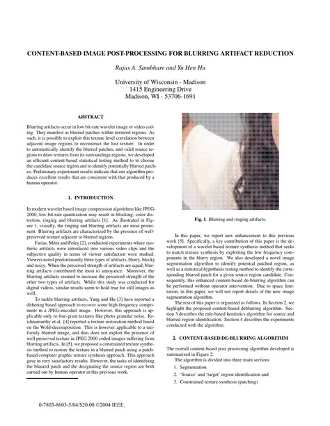 Pdf Content Based Image Post Processing For Blurring Artifact Reduction