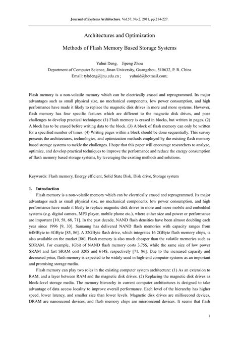 pdf architectures and optimization methods of flash memory based