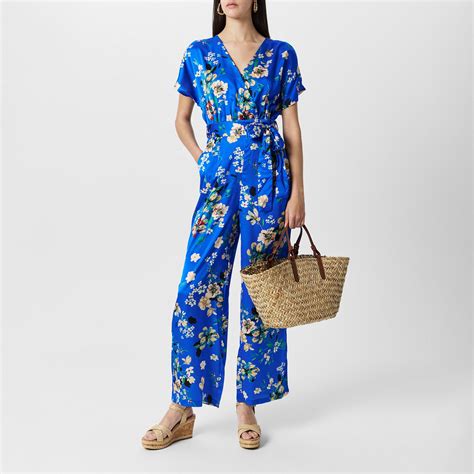 Yumi Yumi Blue Satin Floral Wrap Jumpsuit Blue Satin Frasers