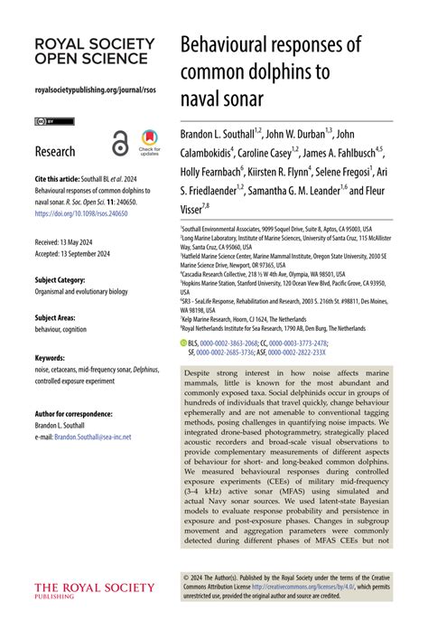 Pdf Behavioural Responses Of Common Dolphins To Naval Sonar