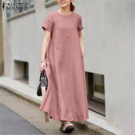 【3 Days Delivery】zanzea Korean Style Womens Cotton Linen Short Sleeve