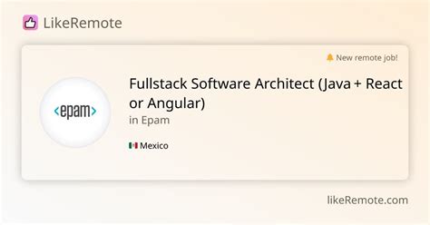 📩 Fullstack Software Architect Java React Or Angular At 🏢 Epam 📍