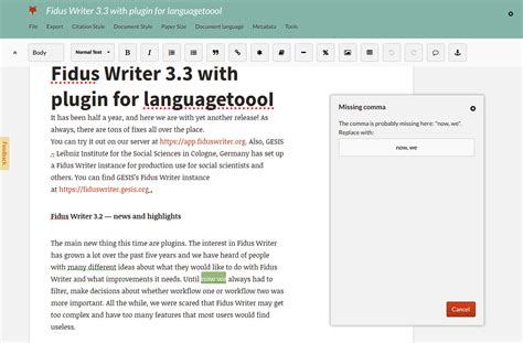 plugin for fidus writer development languagetool forum