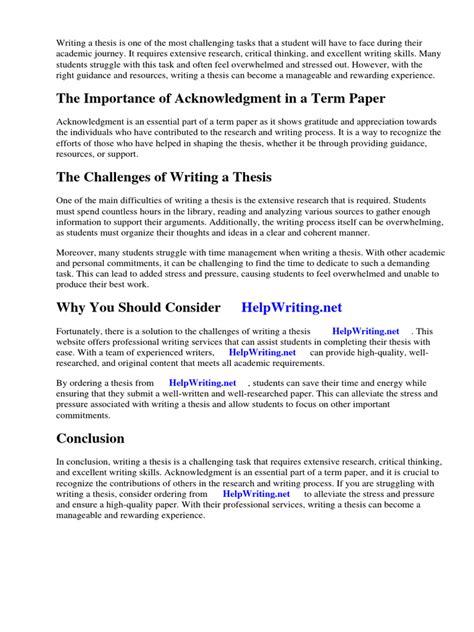 Acknowledgment In Term Paper Pdf Thesis Academic Publishing