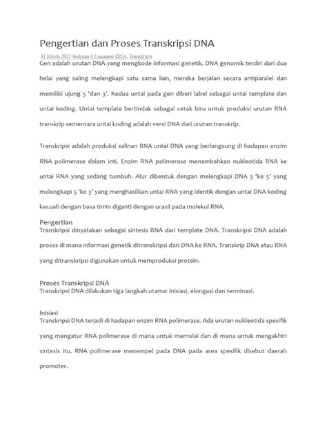 Transkripsi Dna Pdf Sains And Matematika Komputer