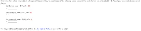 Solved Determine The T Critical Value S That Will Capture Chegg