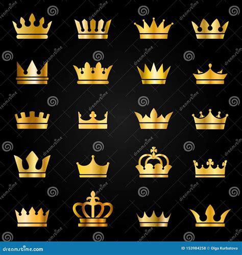 Gold Crown Icons Queen King Crowns Luxury Royal On Blackboard