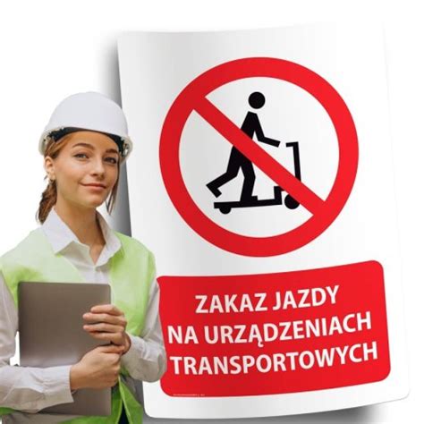 Naklejka 20x30 cm ZAKAZ JAZDY NA URZĄDZENIACH TRANSPORTOWYCH