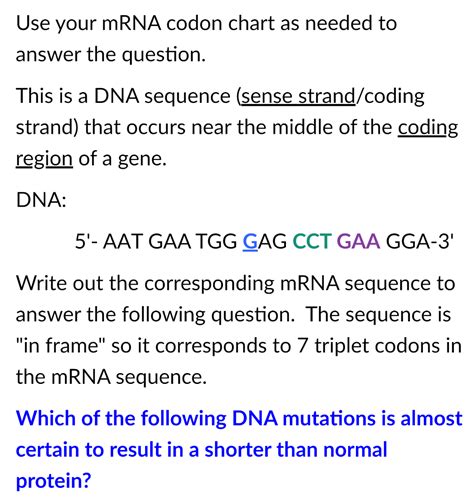 Solved Use Your Mrna Codon Chart As Needed To Answer The