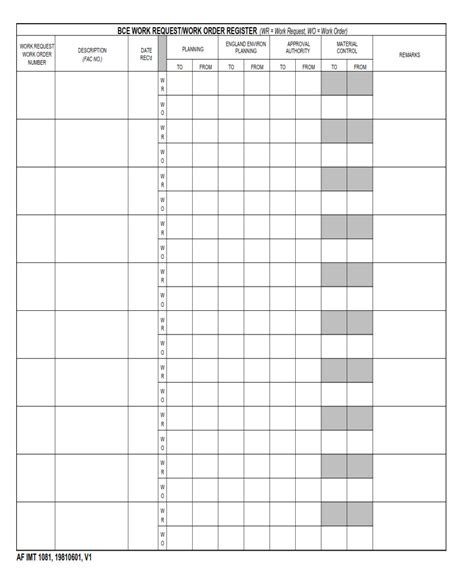 Af Form 1081 Bce Work Requestwork Order Register Finder Doc