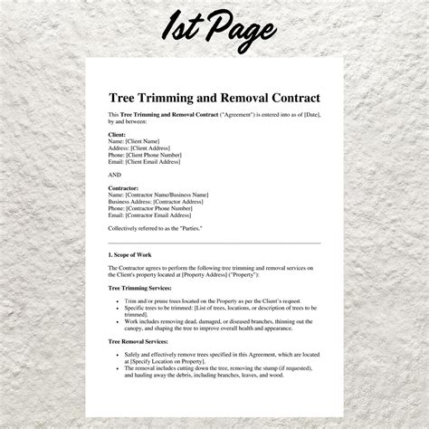 Tree Trimming Contract Template Editable Tree Removal Service Agreement