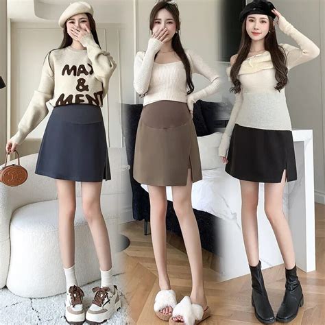 Badu Bg 2023 Зимни коремни поли за бременни жени Изкуствени две части с висока талия и странично