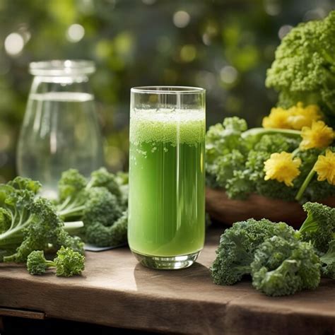 Premium Ai Image A Glass Of Green Juice Next To A Bunch Of Flowers