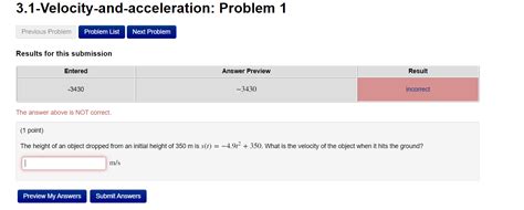 Solved Velocity And Acceleration Problem Results For Chegg