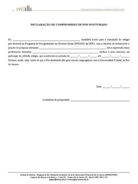 Declaracao Compromisso Pos Doutorado Pdf