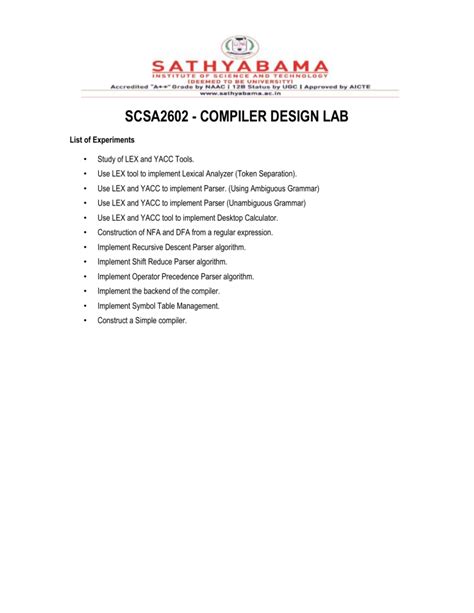 Compiler Design Lab Manual LEX YACC Parsing
