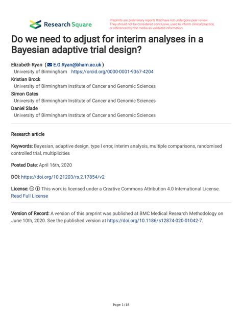 Pdf Do We Need To Adjust For Interim Analyses In A Bayesian Adaptive