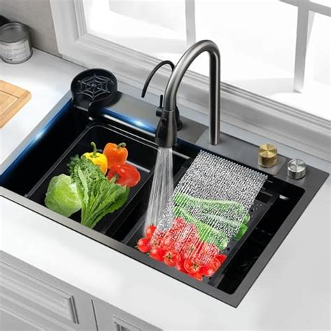 Digital Display Embossed Stainless Steel Nano Black Raindance Waterfall