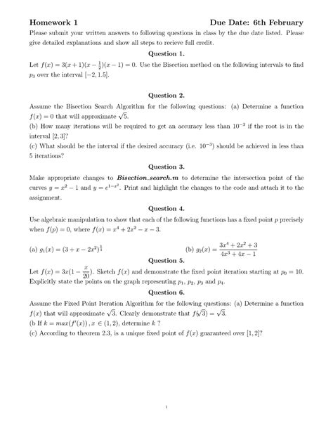 Homework 1 Textbook Numerical Analysis 10e Homework 1 Due Date