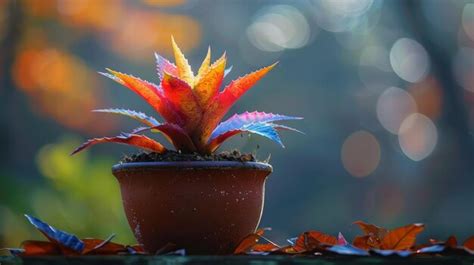 Planta En Maceta Con Hojas Rojas Y Amarillas Foto Premium