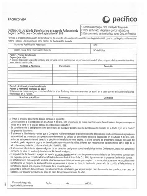 37 Declaracion Jurada De Beneficiarios Vida Ley Pdf