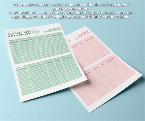 Homeschool Gradebook Printable Homeschool Grading Sheet Template Kit
