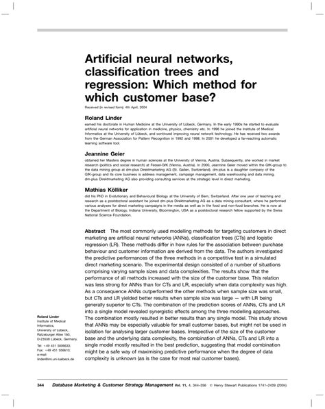Pdf Artificial Neural Networks Classification Trees And Regression