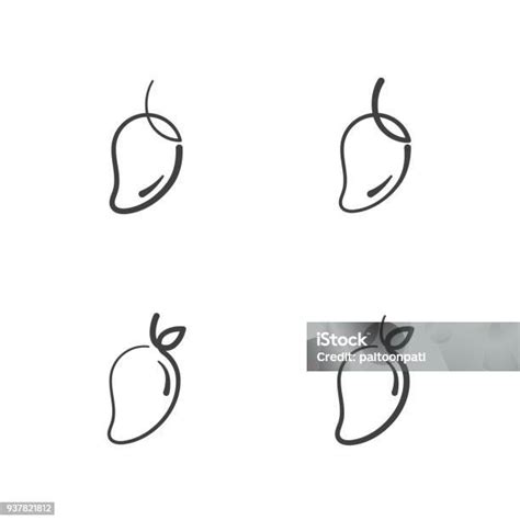 Ikon Buah Mangga Menguraikan Ilustrasi Desain Set Warna Hitam Dan Putih