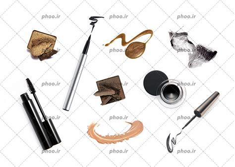 عکس تعدادی لوازم آرایشی در پس زمینه سفید عکس با کیفیت و تصاویر استوک