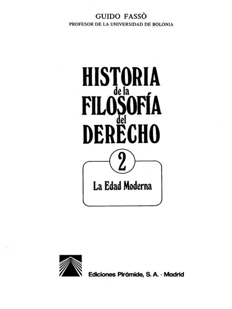 Historia De La Filosofia Del Derecho Vol 2 1996 Guido Fassó Pdf