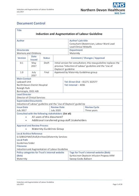 Pdf Document Control · Induction And Augmentation Of Labour Guideline