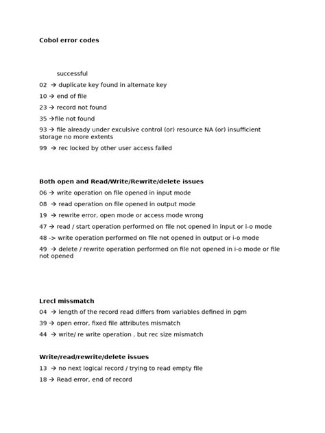 Cobol Error Codes Pdf