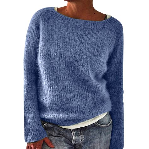 Bbyeadc Blue Womens Vintage Fair Isle Pullover Sweater Oversize Round