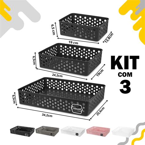 Kit 3 Cestos Organizadores Mesa Multiuso Usual P M G Shopee Brasil