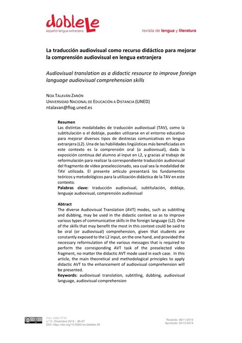 Pdf Audiovisual Translation As A Didactic Resource To Improve Foreign Language Audiovisual
