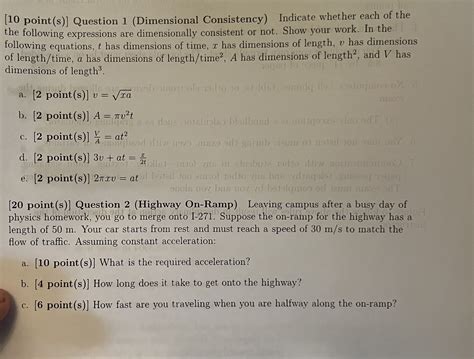 Solved [10 Point S ] Question 1 Dimensional Consistency