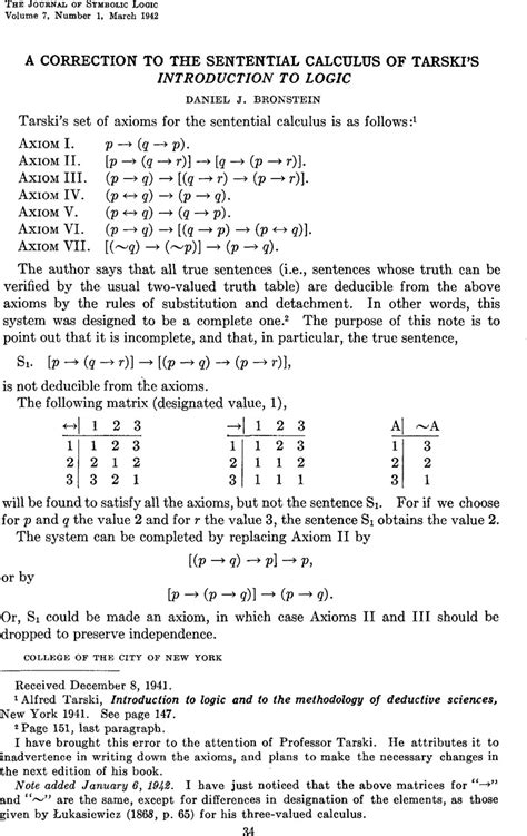 A Correction To The Sentential Calculus Of Tarskis Introduction To